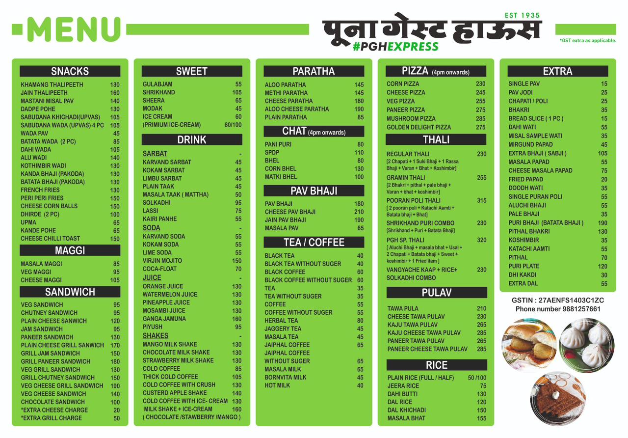 Menu - Poona Guest House